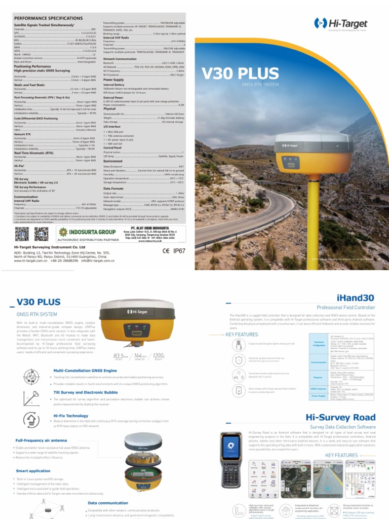 Brosur Alat Survey GPS Geodetik HI-Target V30 Plus - Indosurta Group | PDF