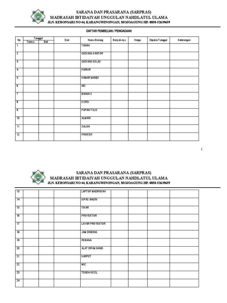 Administrasi Sarpras | PDF