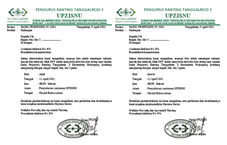 Pemberitahuan Bantuan UPZIZNU | PDF