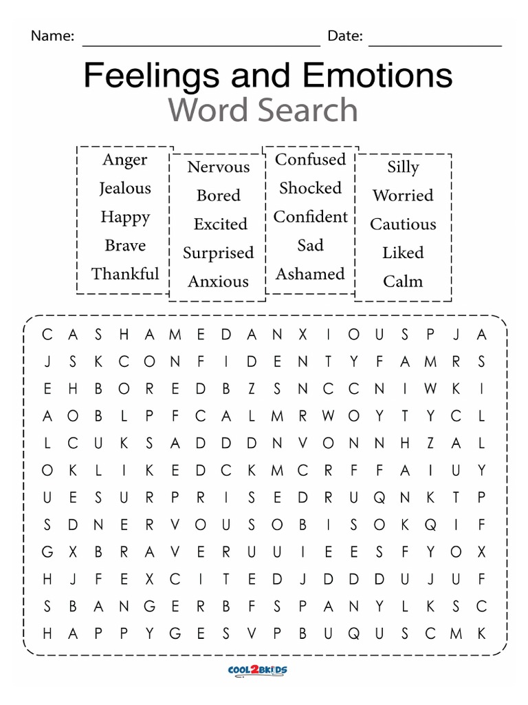 Feelings and Emotions Word Search Printable | PDF