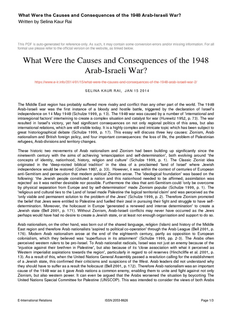 What Were The Causes and Consequences of The 1948 Arab Israeli War ...