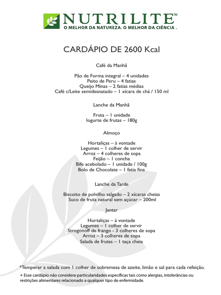 2600 Kcal | PDF | Pães | Milho