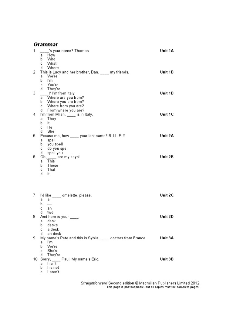 Beginner Elementary Placement Test | PDF