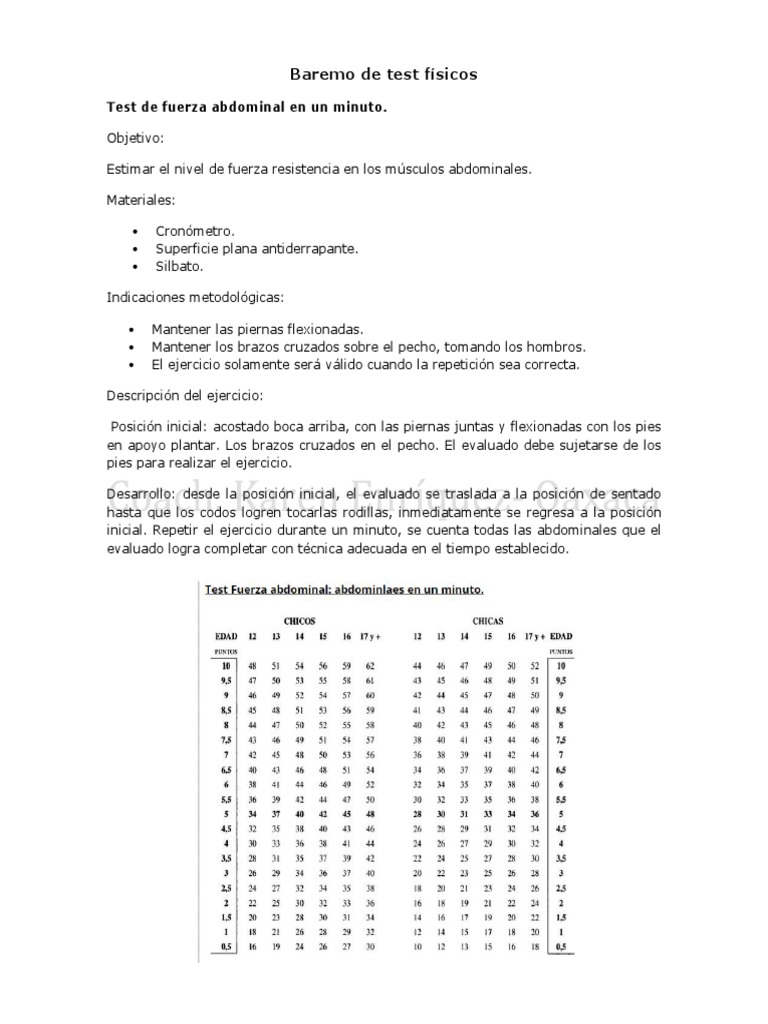 Baremo de Test Físicos | PDF