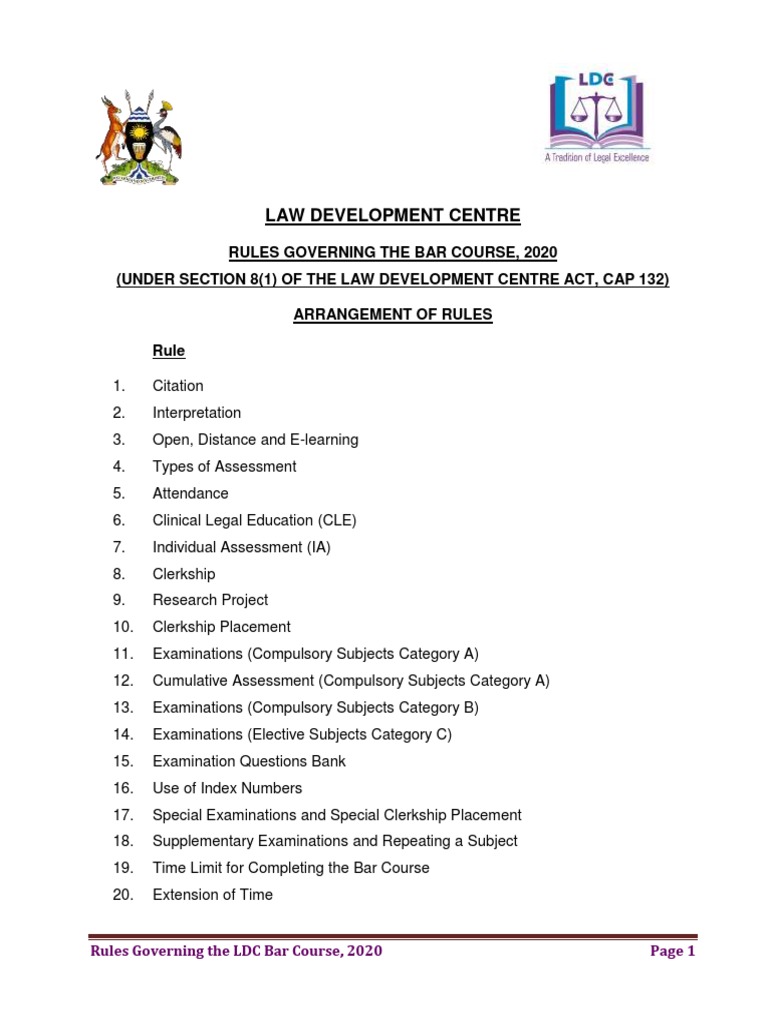Rules Governing The Bar Course 2020 | PDF