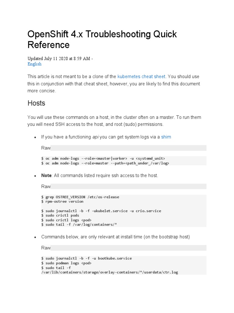 OpenShift 4.x Troubleshooting Quick Reference | PDF