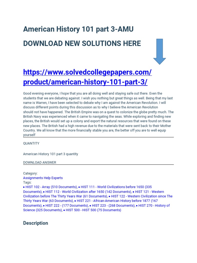 American History 101 Part 3 | PDF | Western World | American Revolution