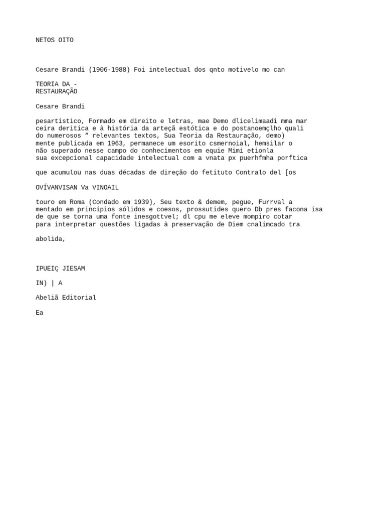 Teoria Da Restauração - Cesare Brandi | PDF | Fenomenologia (Filosofia ...