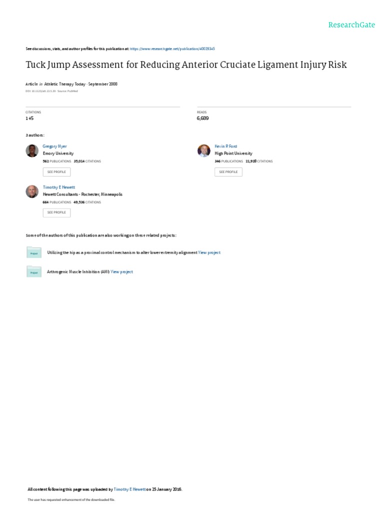 Tuck Jump Assessment For Reducing Anterior Cruciat | PDF