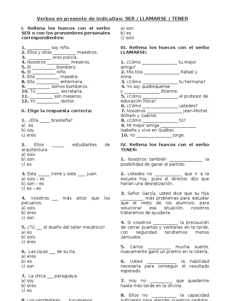 2 Verbos Ser - Llamarse - Tener | PDF