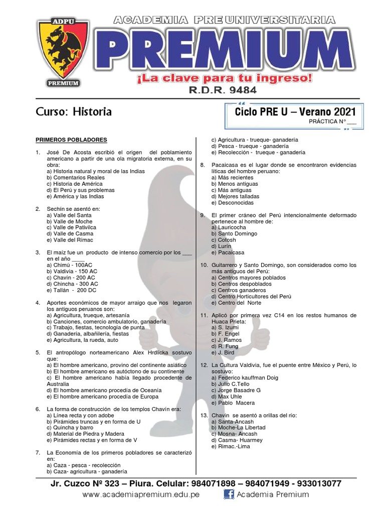 HISTORIA VER21 PREU 02 Primeros Pobladores | PDF | Perú | Lima