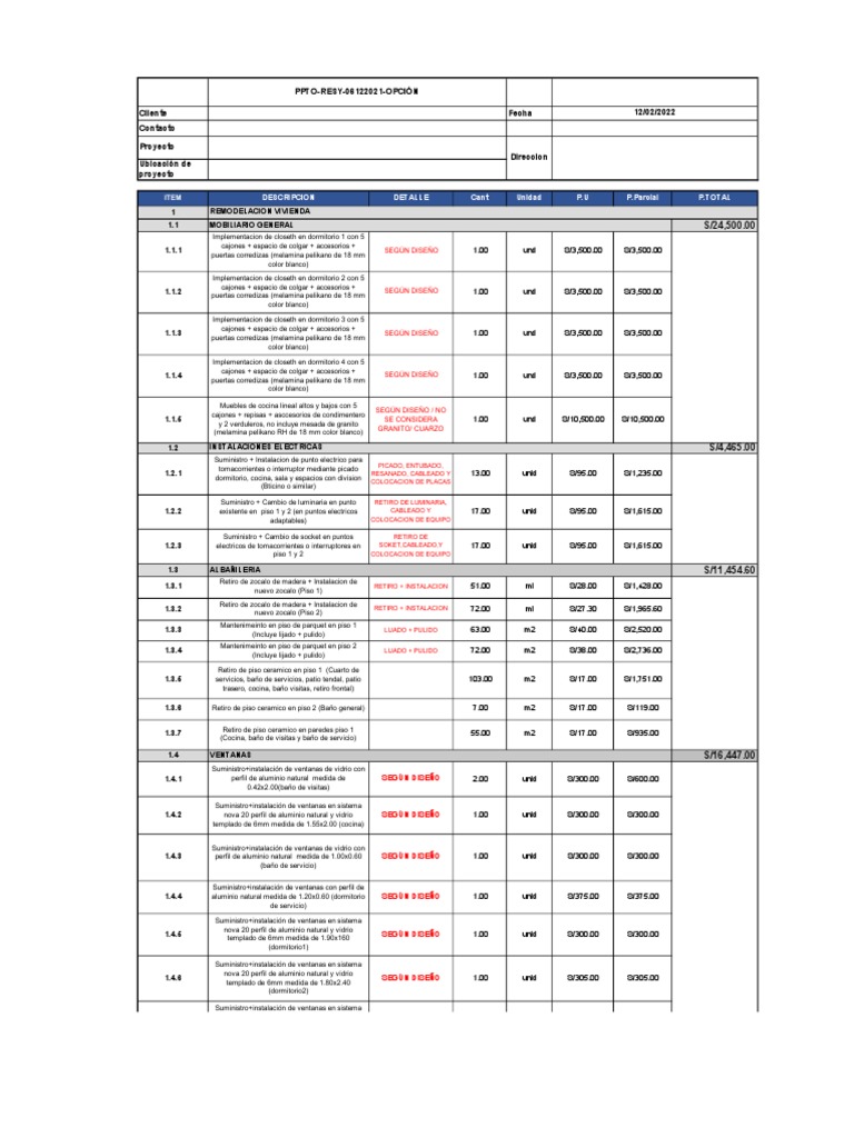 Cotizacion Remodelacion Casa San Luis | PDF | Materiales de construcción | Materiales