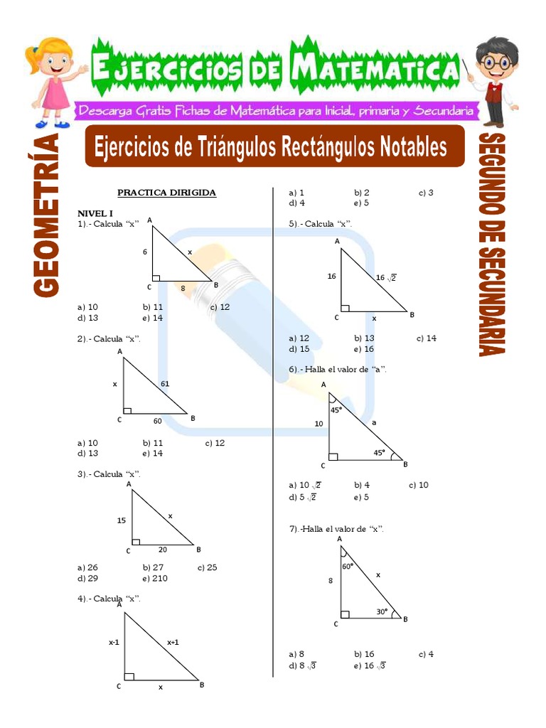 Ejercicios de Triángulos Rectángulos Notables Para Segundo de Secundaria | PDF
