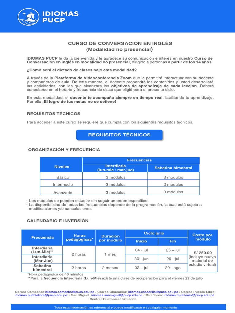 Información completa sobre el Curso de Conversación en Inglés en ...
