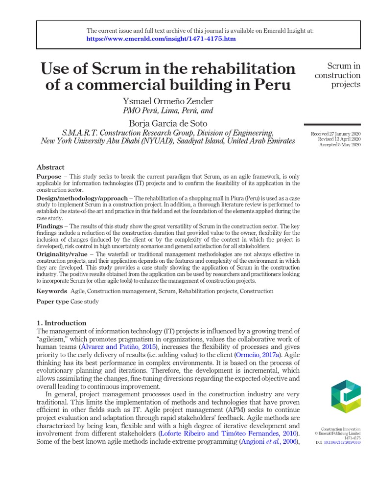 2020 - Use of Scrum in The Rehabilitationof A Commercial Building in Peru | PDF | Scrum ...