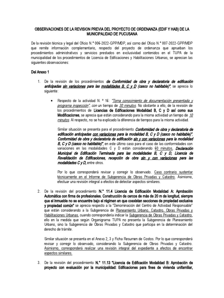 Obs. de La Revision Previa de Pucusana - Tupa 2022 | Descargar gratis ...