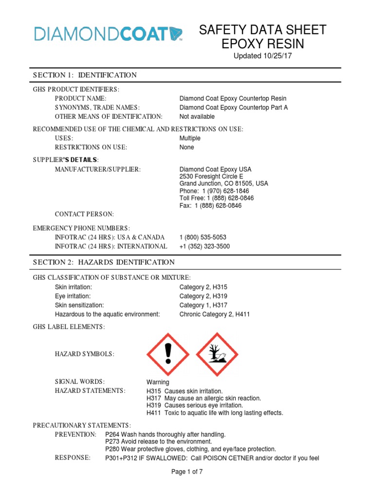 Safety Data Sheet Exposy Resin | PDF | Dangerous Goods | Personal Protective Equipment