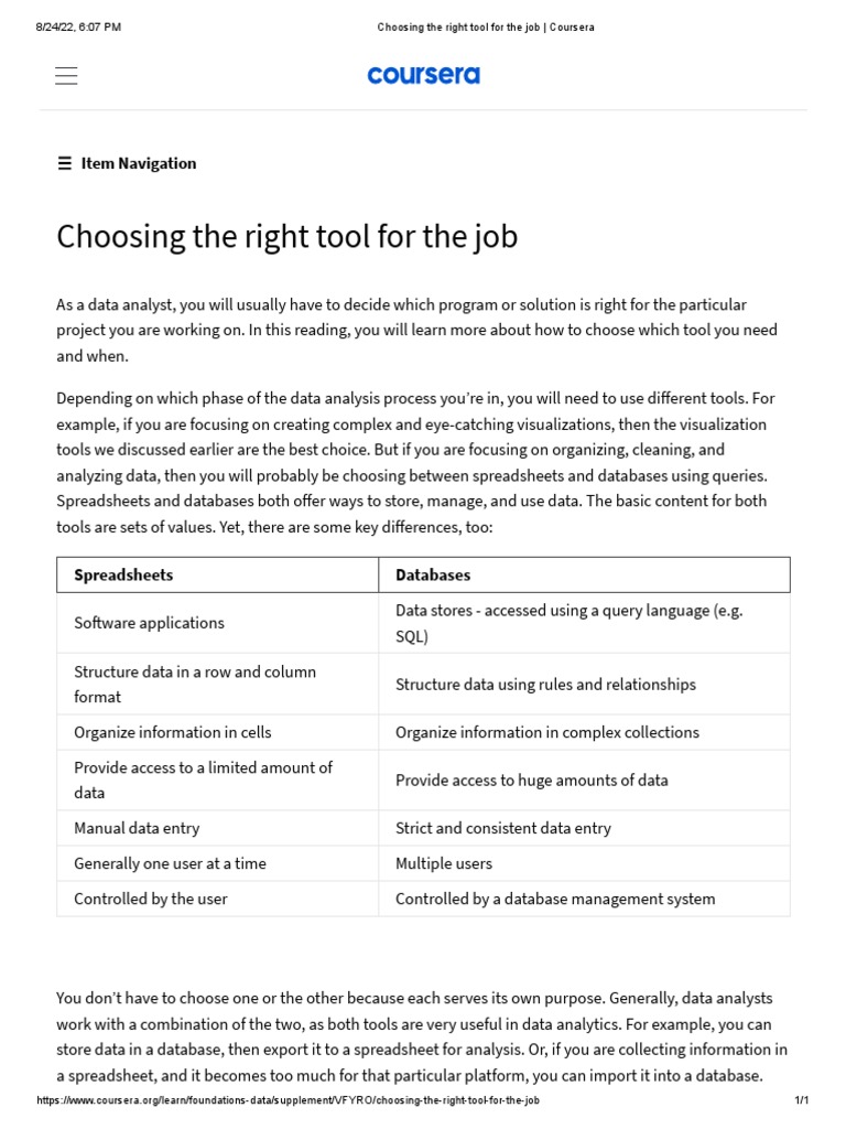 Choosing The Right Tool For The Job - Coursera | PDF | Databases ...