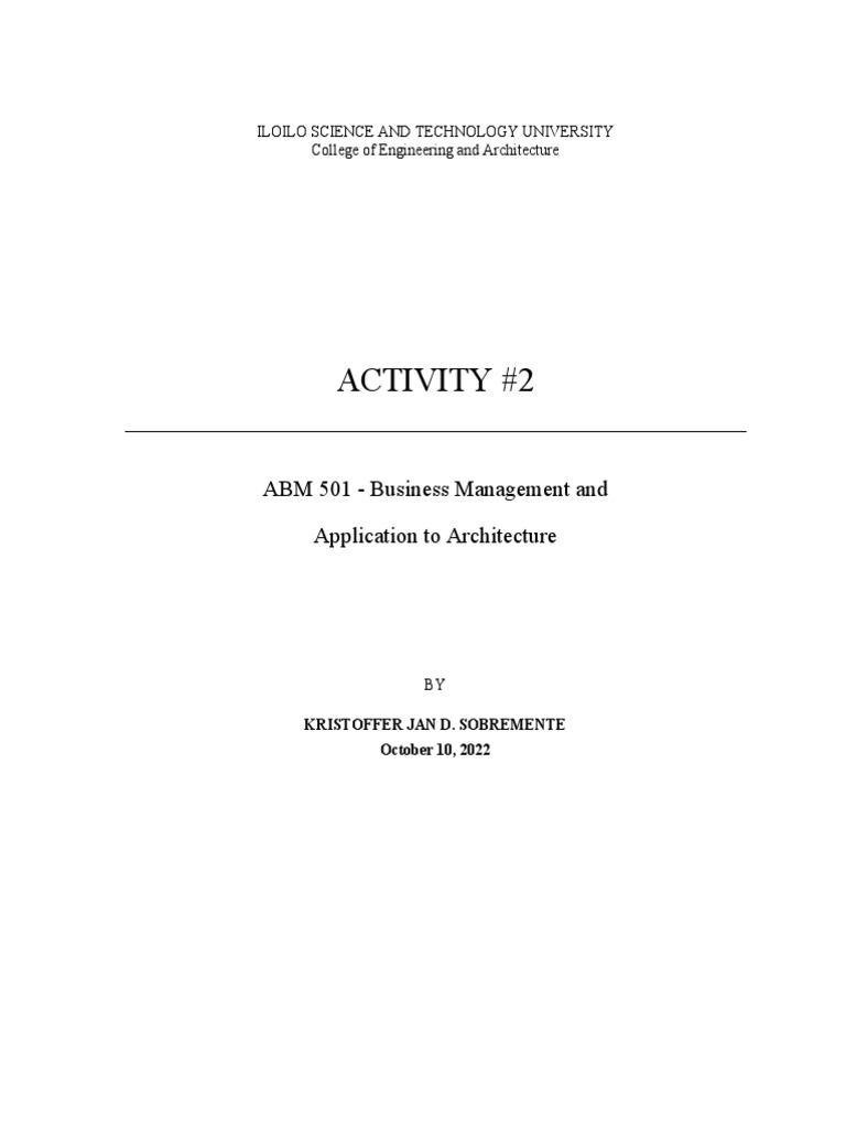 ILOILO SCIENCE AND TECHNOLOGY UNIVERSITY College of Engineering and Architecture ACTIVITY 2 ...