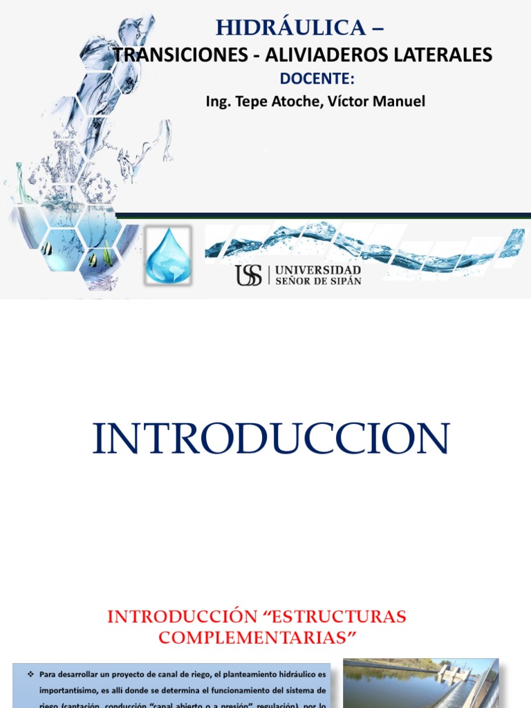Sesion 5 Transiciones Aliviaderos | PDF | Canal | Descarga (hidrología)