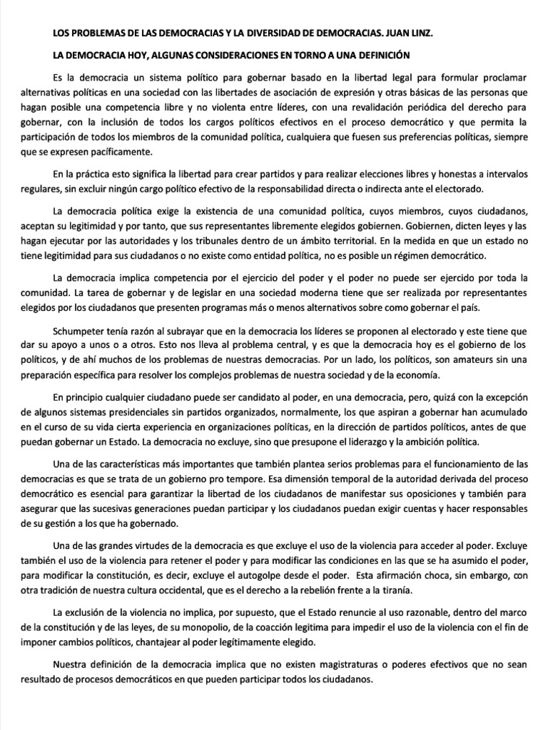 PDF Linz Los Problemas de Las Democracias y La Diversidad de ...