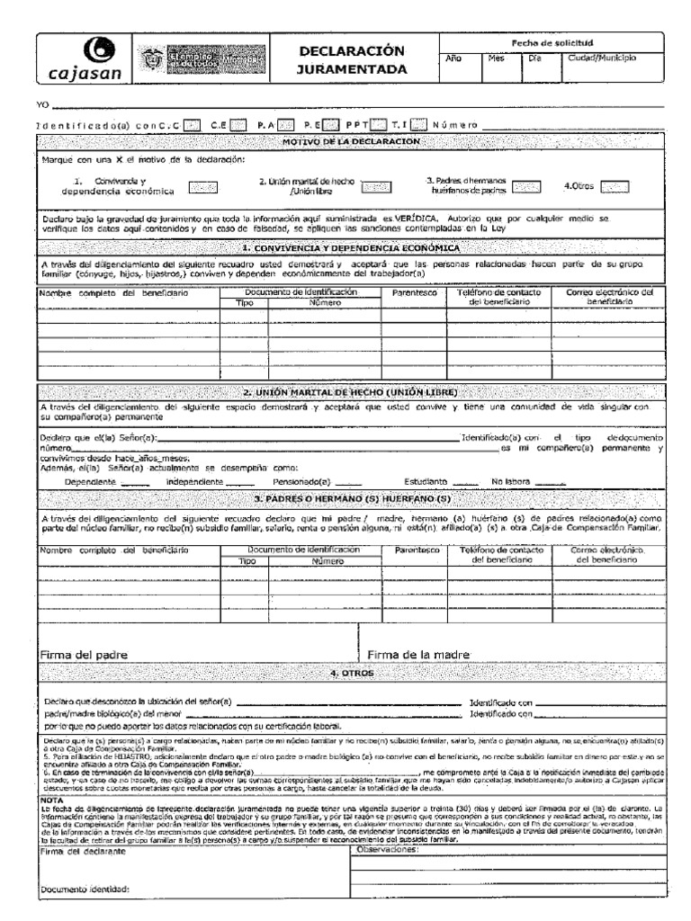 Nuevo Formato Declaracion Juramentada | PDF