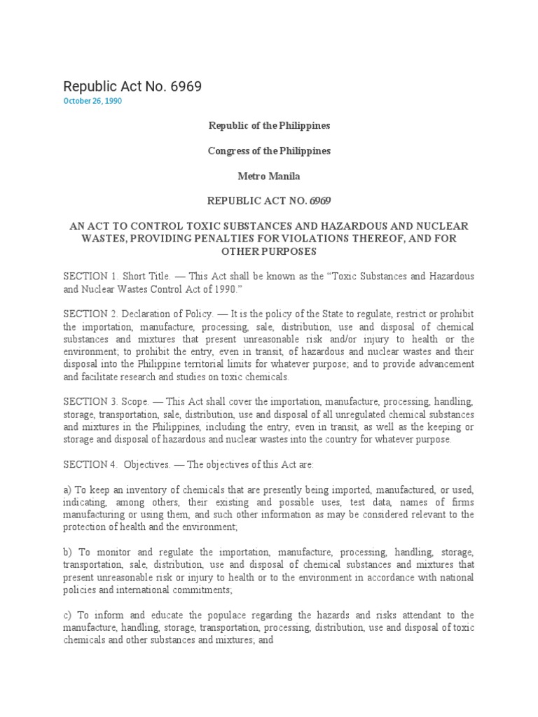 Ra 6969 | PDF | Chemical Substances | Toxicity