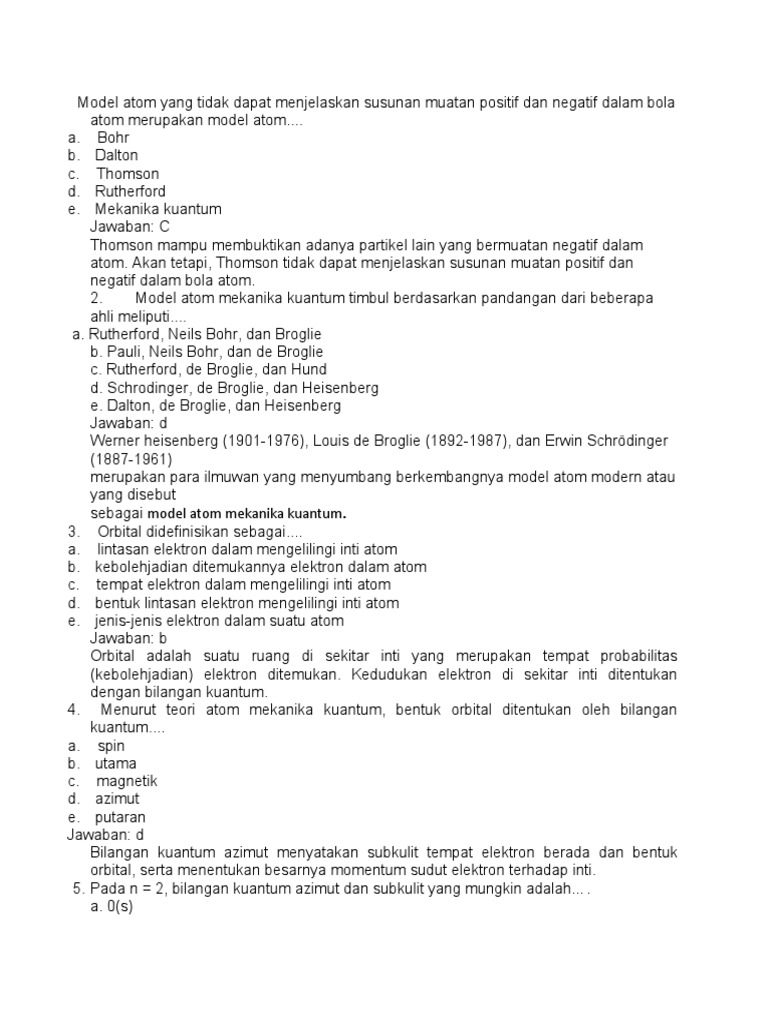 Model Atom dan Bilangan Kuantum dalam Kimia | PDF