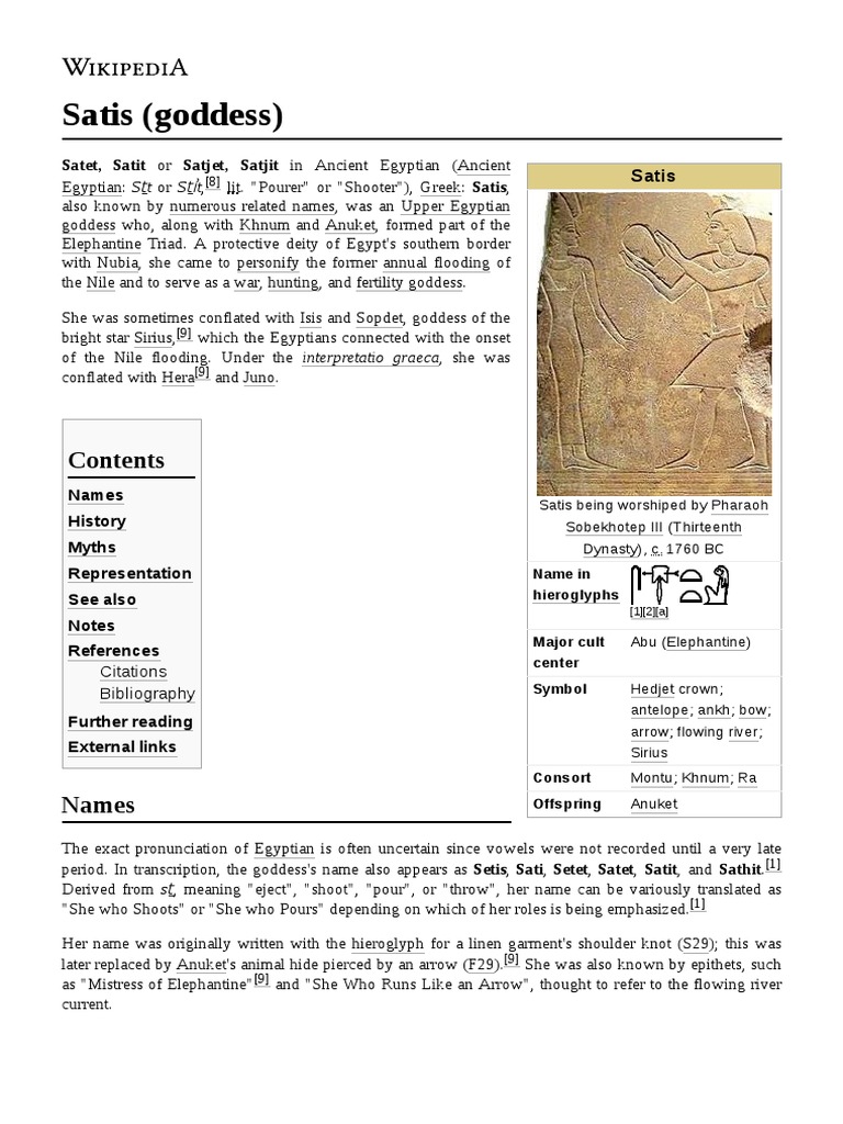 Satis (Goddess) | PDF | Ancient Egypt | Mythological Characters