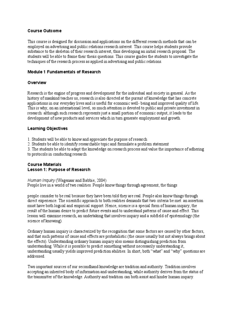 Lesson 1 - Purpose of Research | PDF
