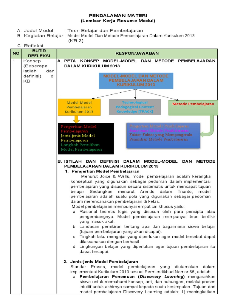 LK - RESUME KB 3 Model-Model Dan Metode Pembelajaran Dalam Kurikulum 2013 | PDF
