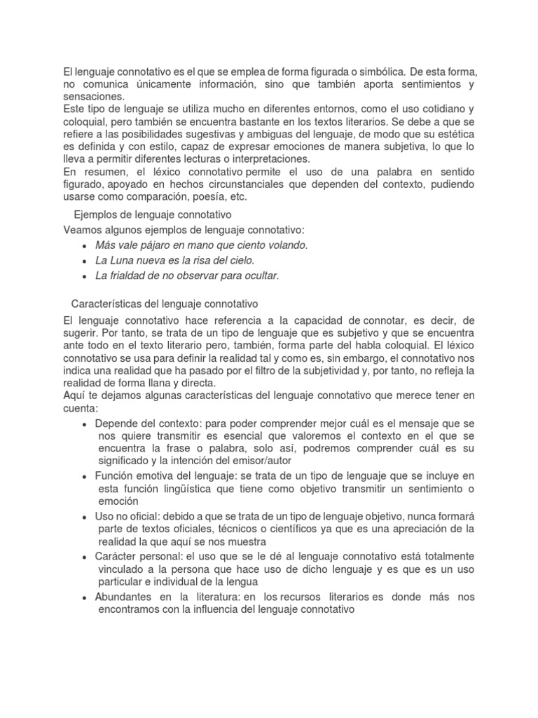 El Lenguaje Connotativo y Denotativo | PDF | Connotación | Comunicación ...