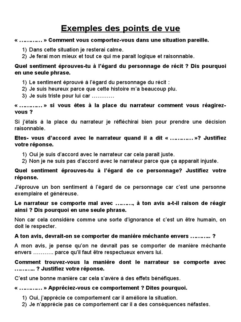 Exemples de points de vue et réactions | PDF