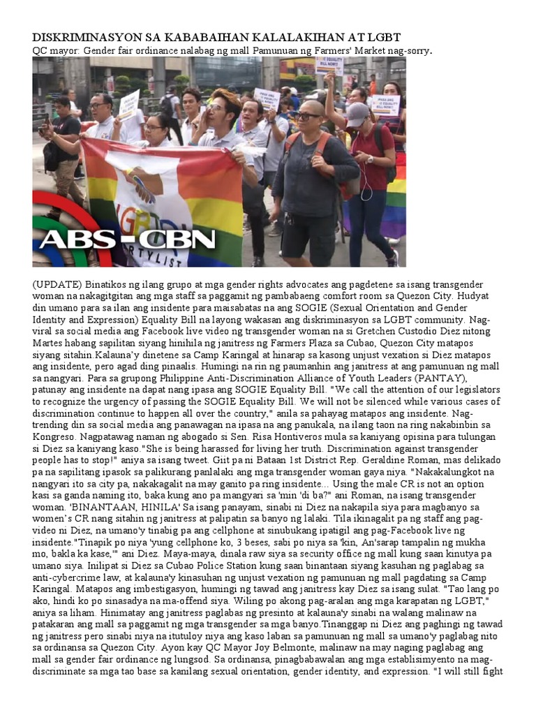 Diskriminasyon Sa Kababaihan Kalalakihan at LGBT | PDF