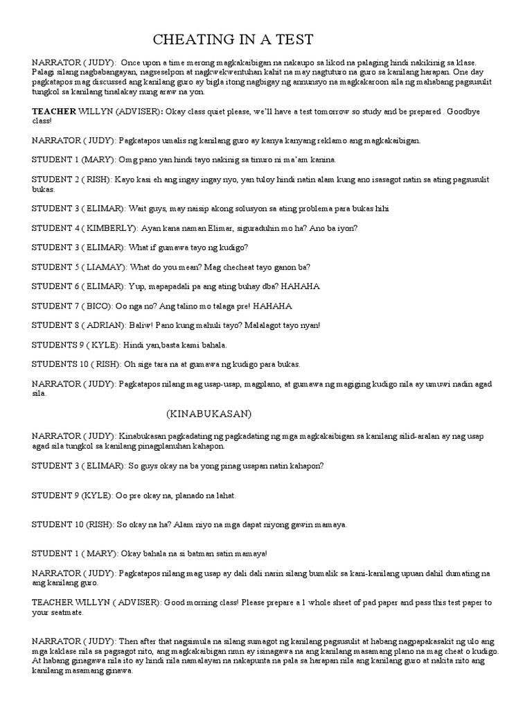 CHEATING IN A TEST Script | PDF