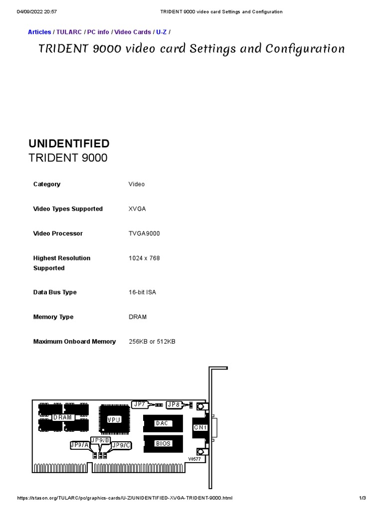 TRIDENT 9000 Video Card Settings and Configuration | PDF | Video ...