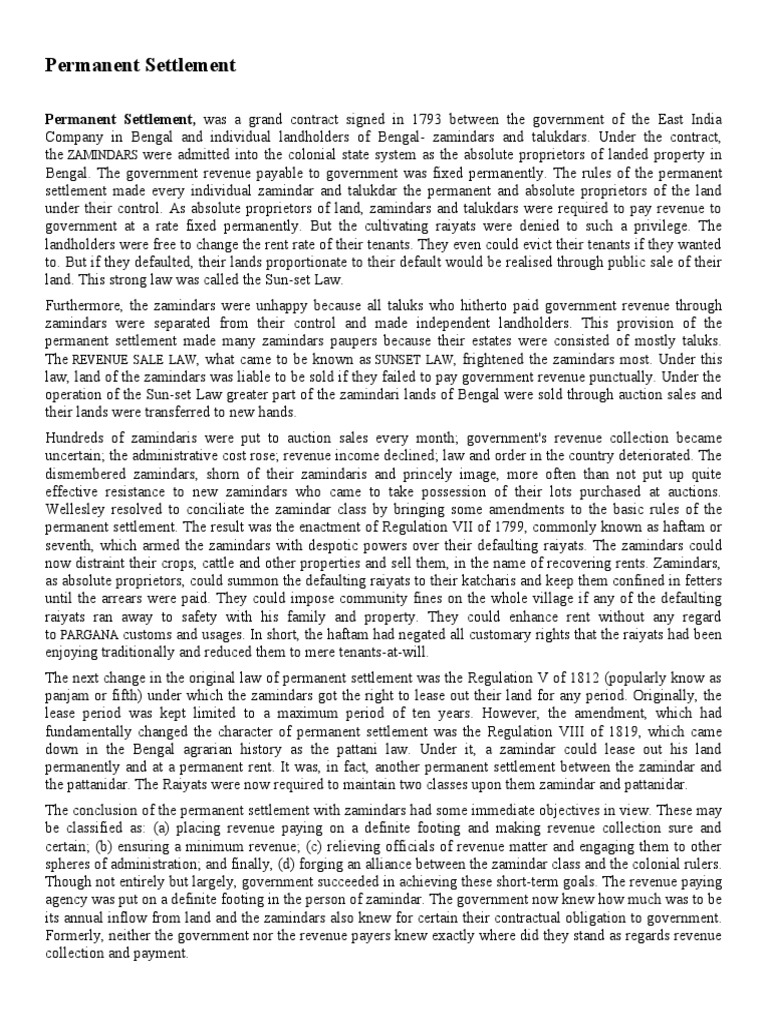 Permanent Settlement | PDF | Economies