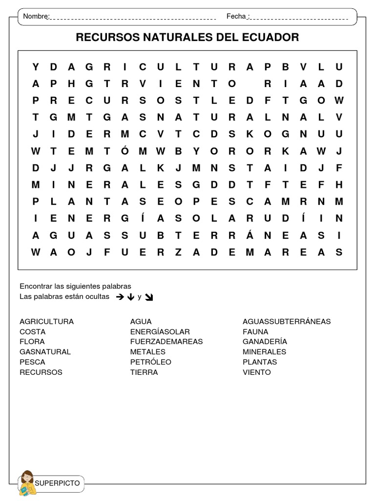 Sopa de Letras: Recursos Naturales Ecuador | PDF | Economias | Naturaleza