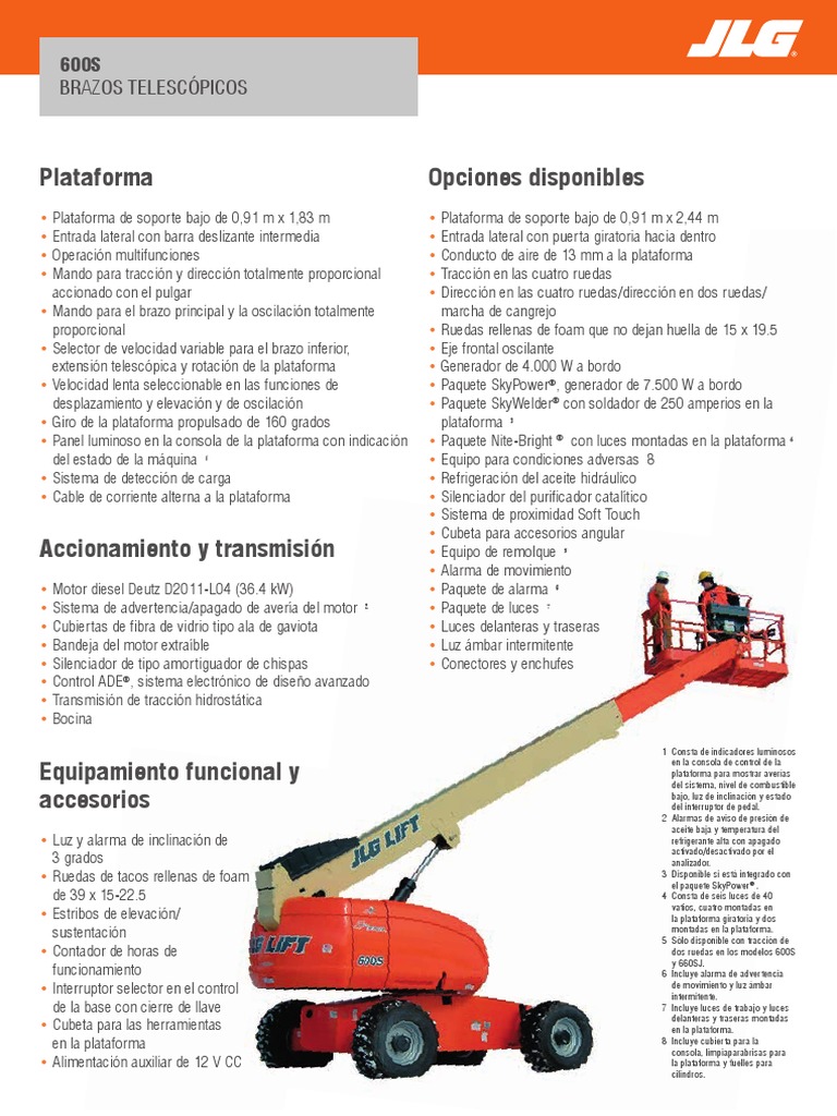 JLG - 600S | PDF | Vehículos | Tecnología de vehículos