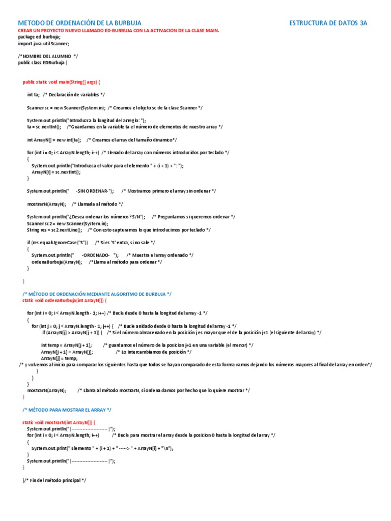 Metodos de Ordenación Burbuja y Quicksort Estructura de Datos 3a | PDF ...