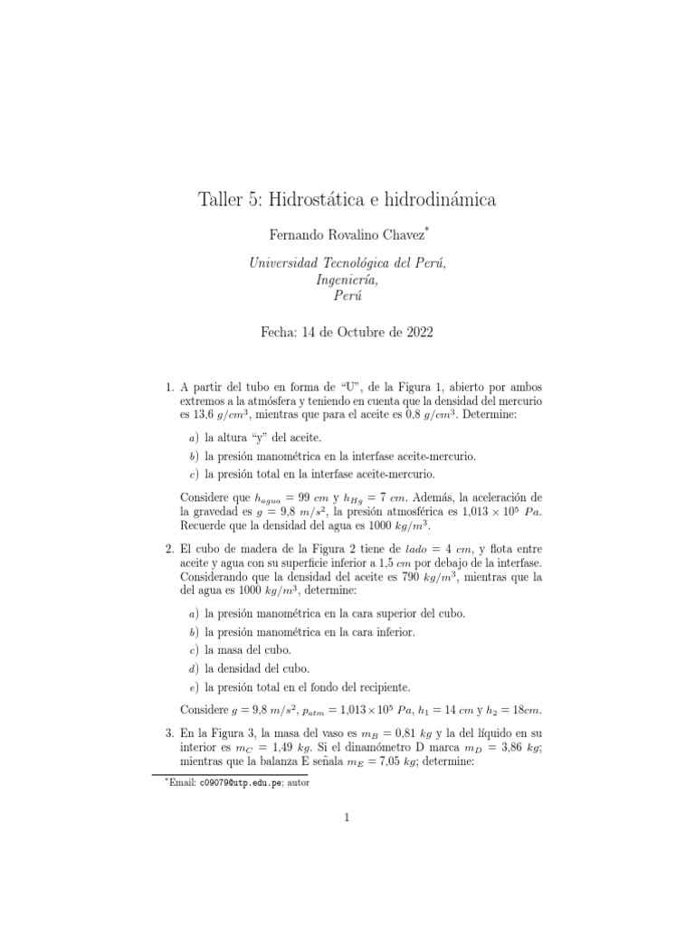 Taller Utp Hidrostatica Hidrodinamica Descargar Gratis Pdf