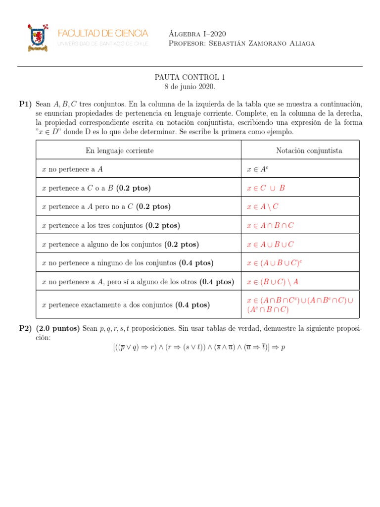 Pauta Control 1 | PDF | Conceptos matemáticos | Matemáticas