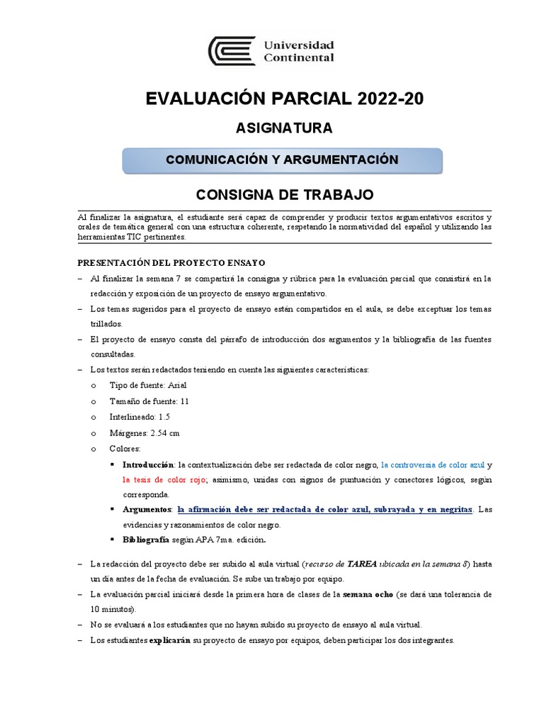 Consigna de Trabajo - Evaluación Parcial 2022 - 20 | PDF | Ensayos | Bibliografía