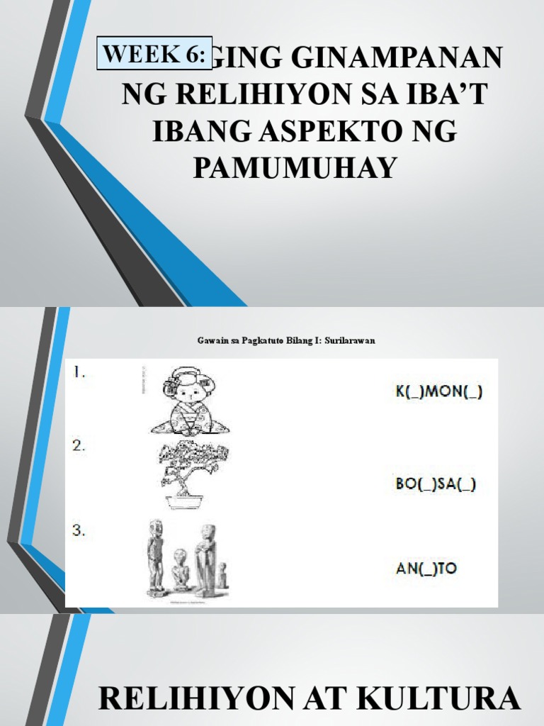 Bahaging Ginampanan NG Relihiyon Sa Iba't Ibang Aspekto NG Pamumuhay | PDF