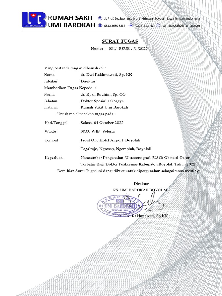Surat Tugas Dr. Ryan Ibrahim Sp. OG | PDF