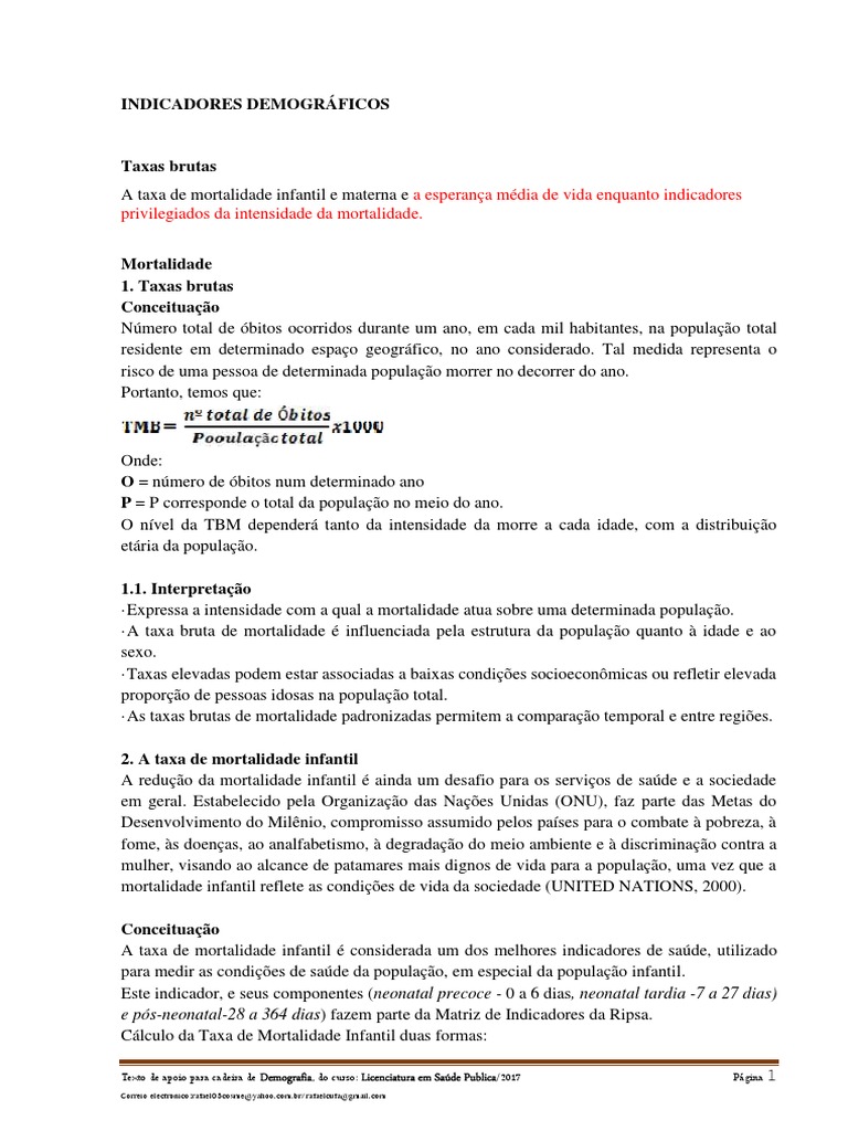 Texto de Apoio Demografia Indicadores Demográficos-1 | PDF | Taxa de ...