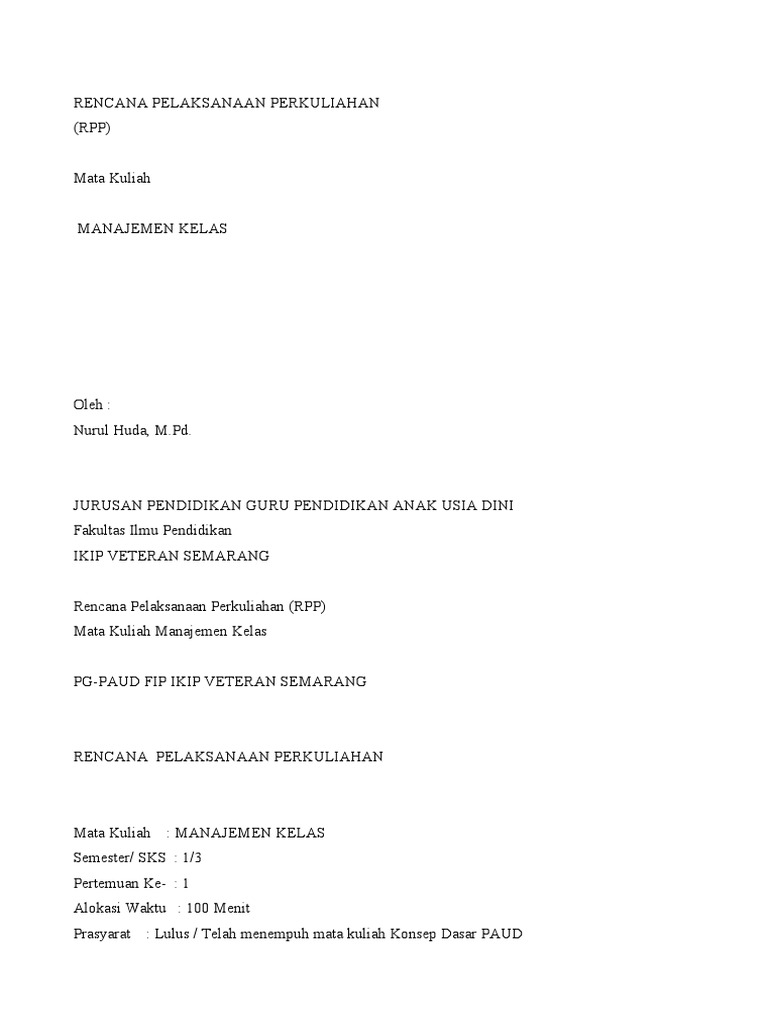 Rencana Pelaksanaan Perkuliahan | PDF