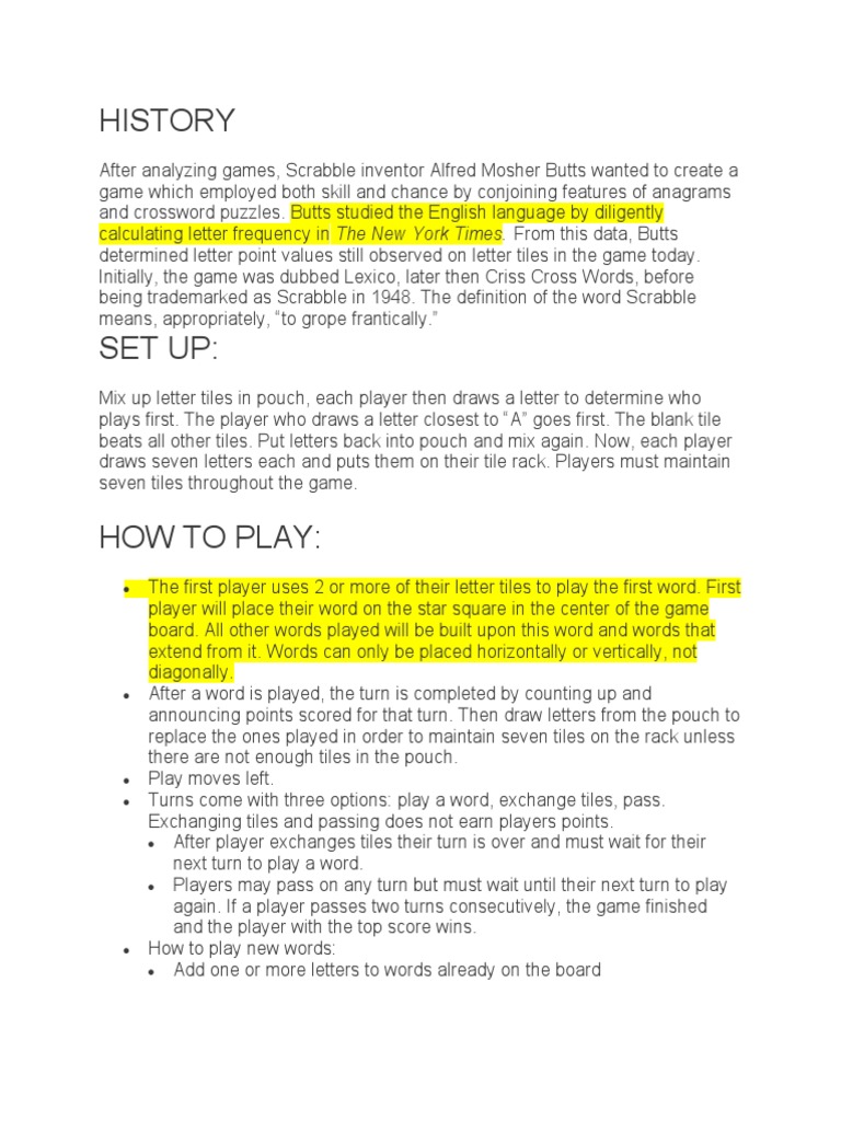 HISTORY and How To Play Scrabble | PDF | Linguistics
