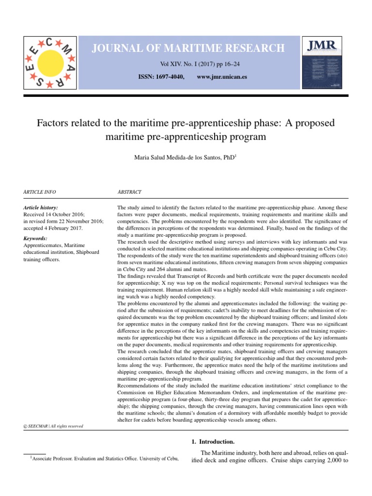 Maritime Pre-Apprenticeship Publication JMR | PDF | Apprenticeship | Analysis Of Variance