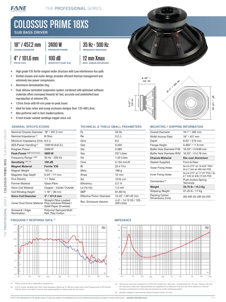Fane Colossus Prime 18XS DS141117 | PDF | Inductor | Computer Engineering